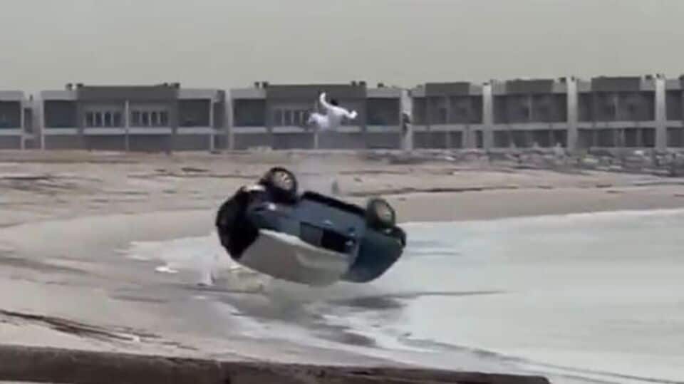 Viral Video: Car flips on beach; man gets tossed in the air and falls ...