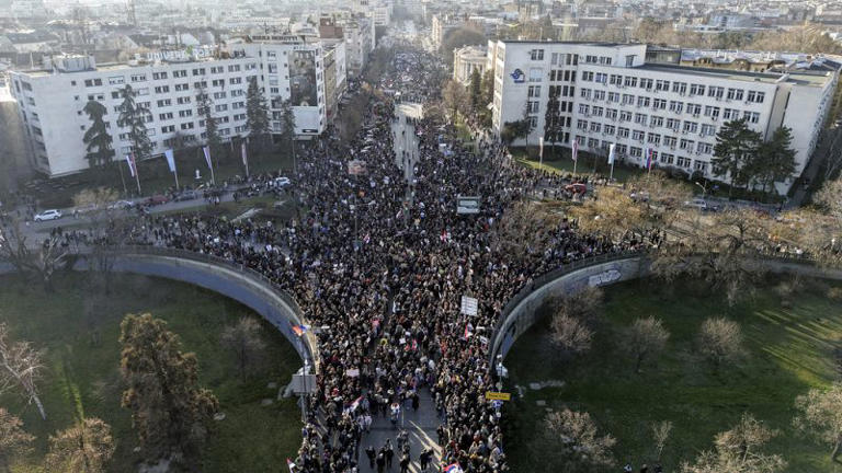 Student-led protesters blockade bridges in Serbia's second-largest city
