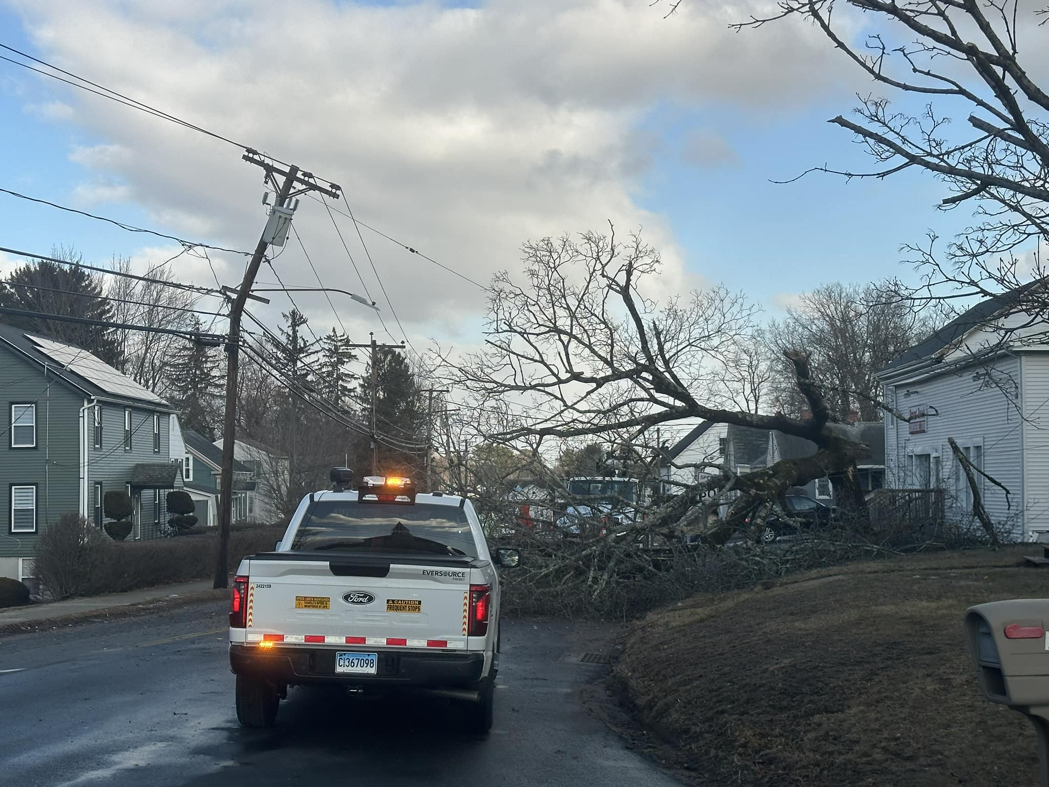 Main Street in Broad Brook closed due to tree and power lines down