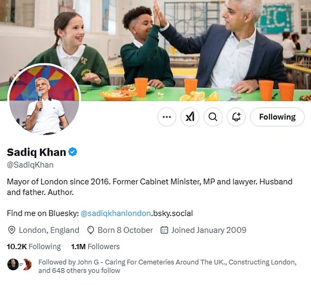 Sadiq Khan blames 'tech error' for removal of pronouns from X bio