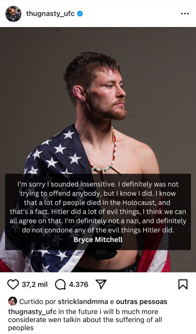 Bryce Mitchell divulga declaração após comentários de apoio a Adolf Hitler