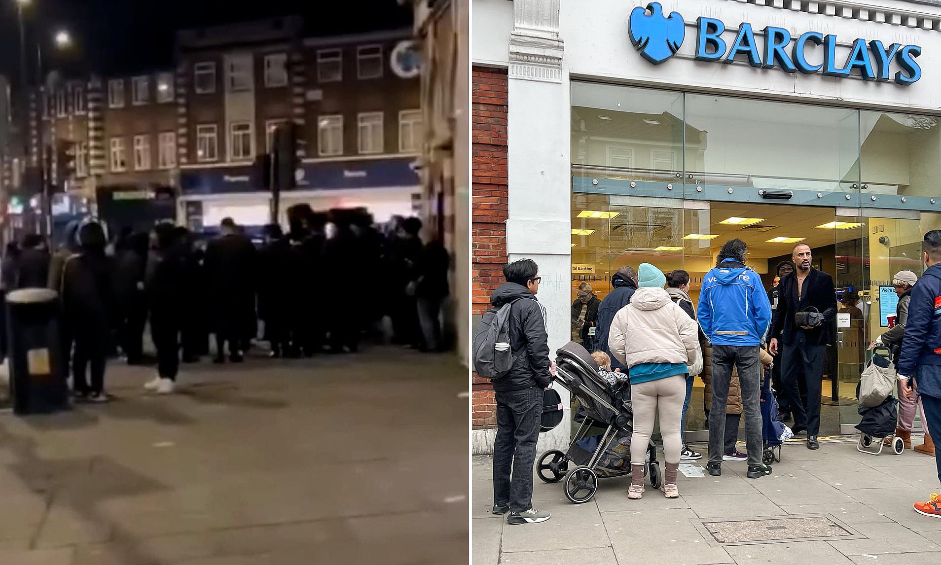 Moment customers surge around Barclays' cash machines for 'free money'