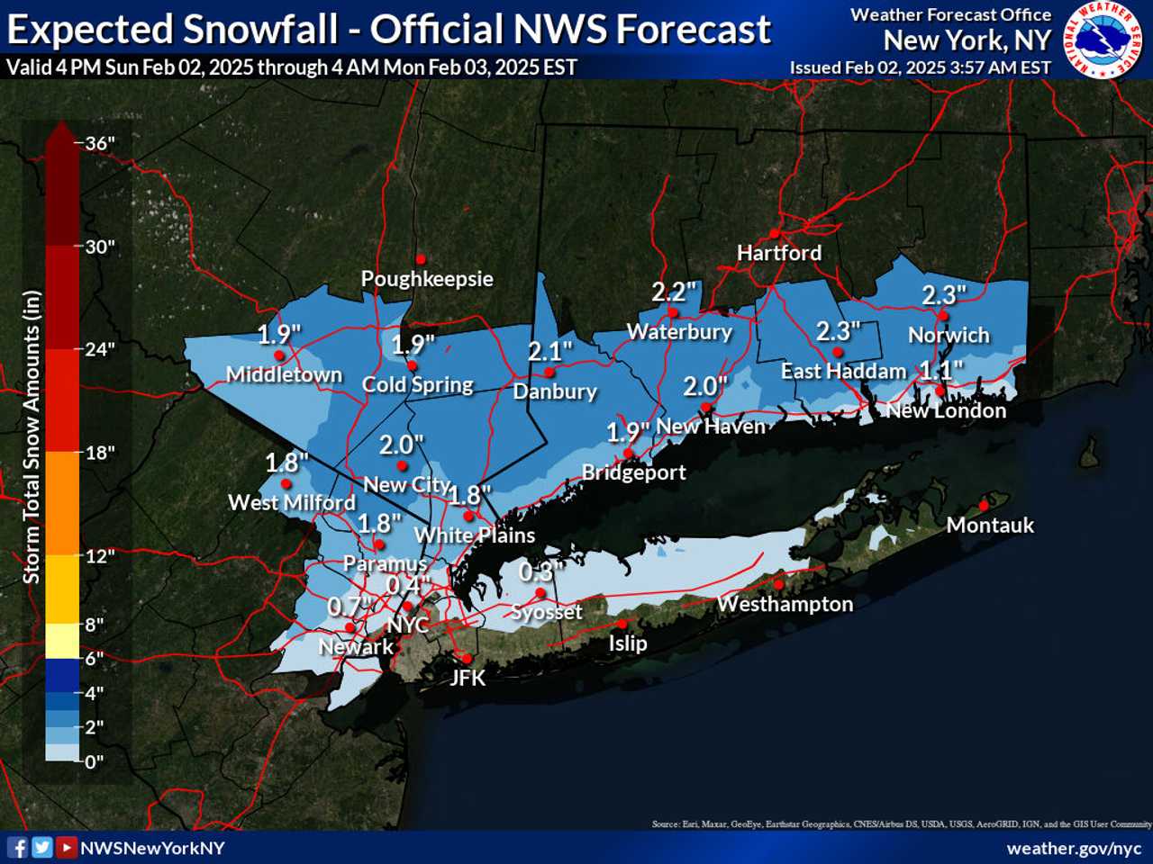 Snowfall Map: Projected Totals Increase For Storm Approaching Region