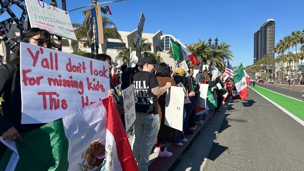 San Diego demonstration against ICE raids draws hundreds of immigrant ...