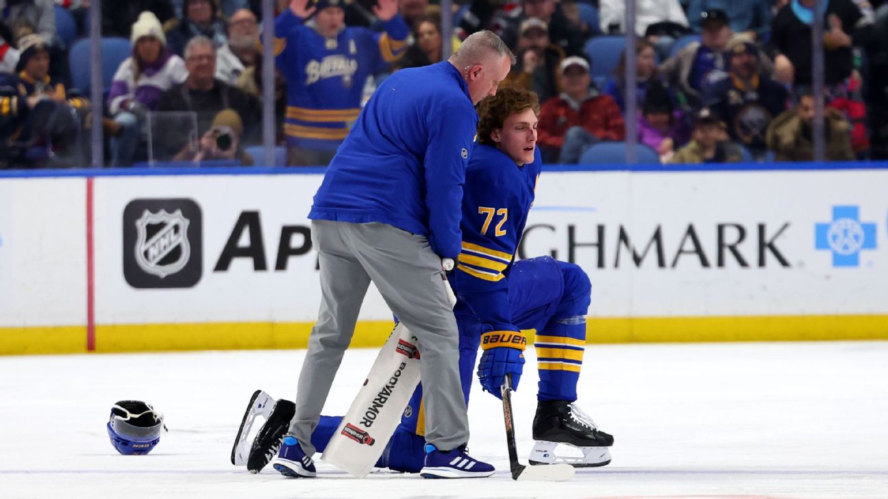 Sabres' Tage Thompson exits win vs. Devils after elbow to face