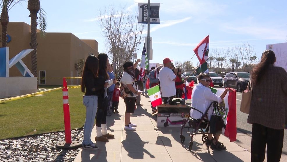 Protesters gather in Fresno to oppose ICE raids and Trump's immigration ...