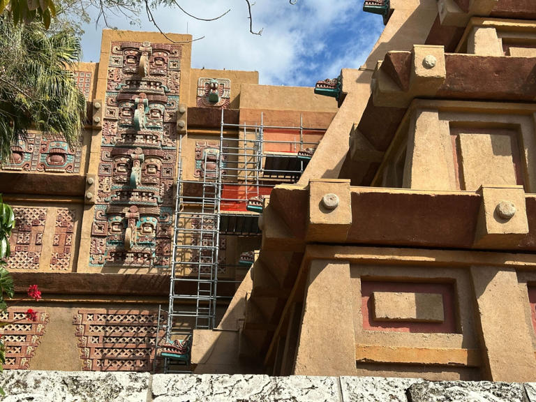 Scaffolding Added As Mexico Pavilion Building Gets Repainted in EPCOT