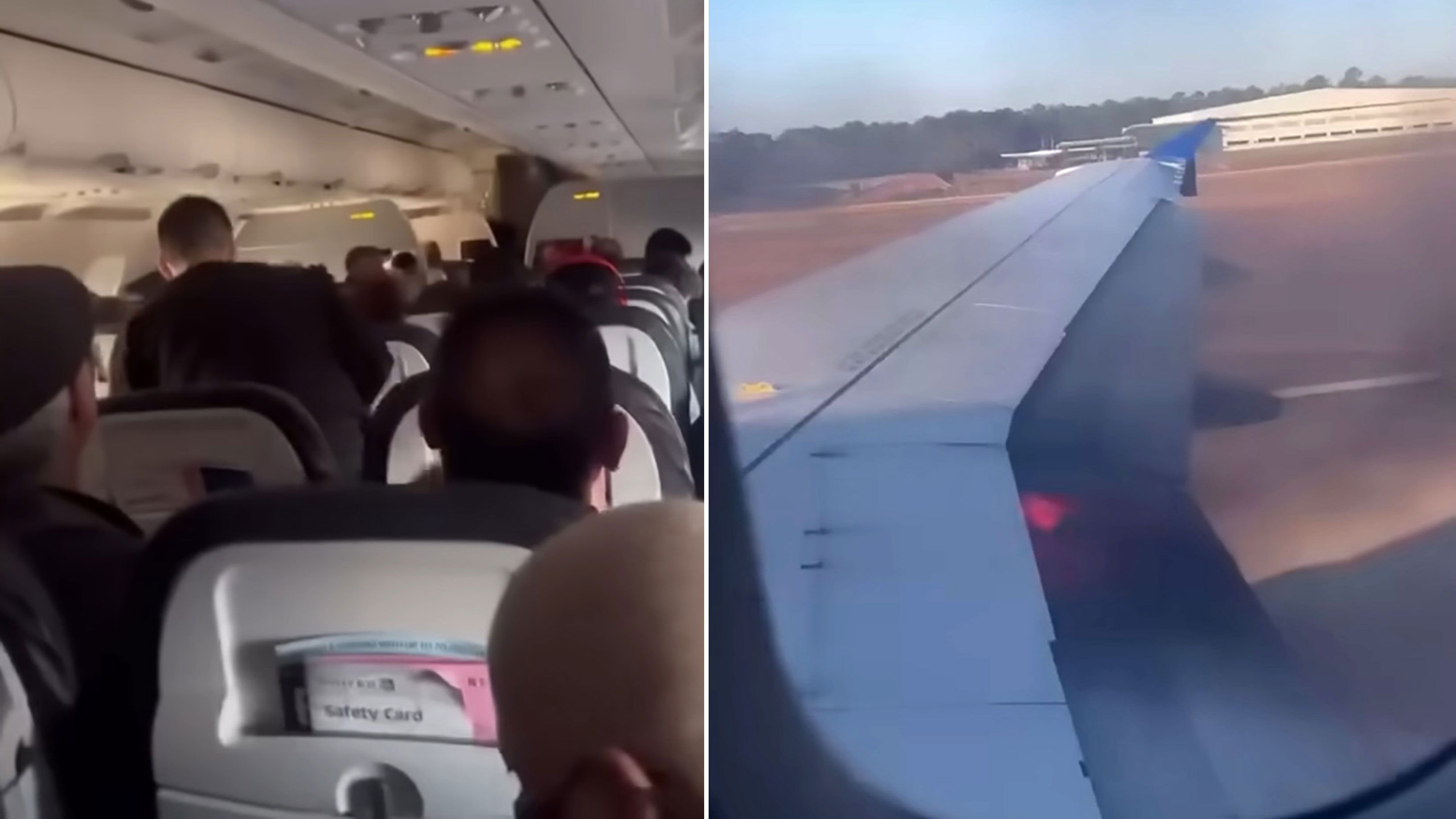 Passengers scream 'get us out' after plane catches fire on runway