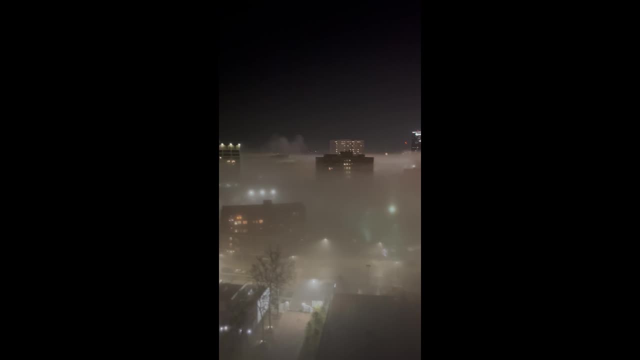 Thick fog masks skyline in Tulsa, Oklahoma