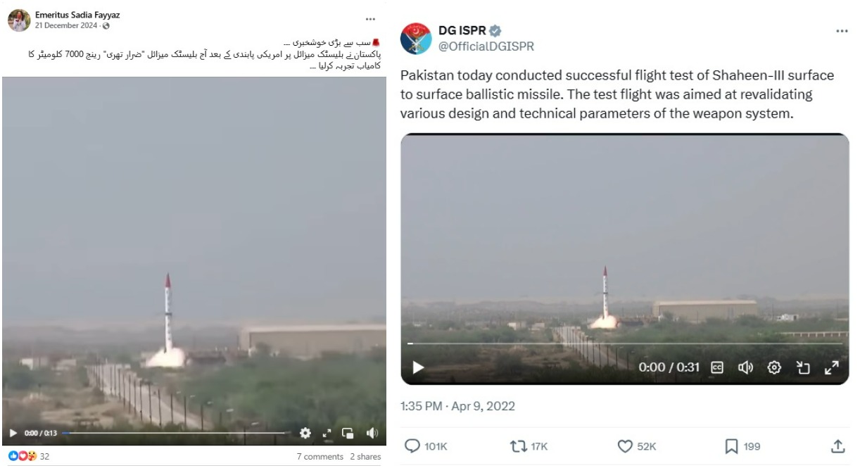 Clip shows Pakistan missile test in 2022, not 'after recent US sanctions'