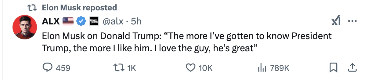 Donald Trump says Elon Musk is a smart guy and is doing a great job as ...