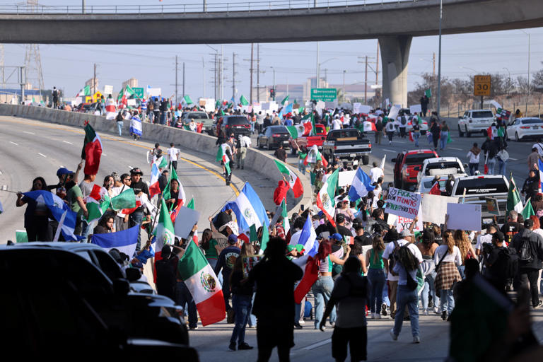 Protesters Holding Mexican Flags Block Los Angeles Freeway To Protest ...
