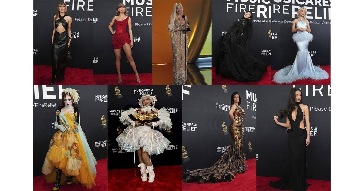 Sparkle and color pop amid more subdued tones on Grammys red carpet