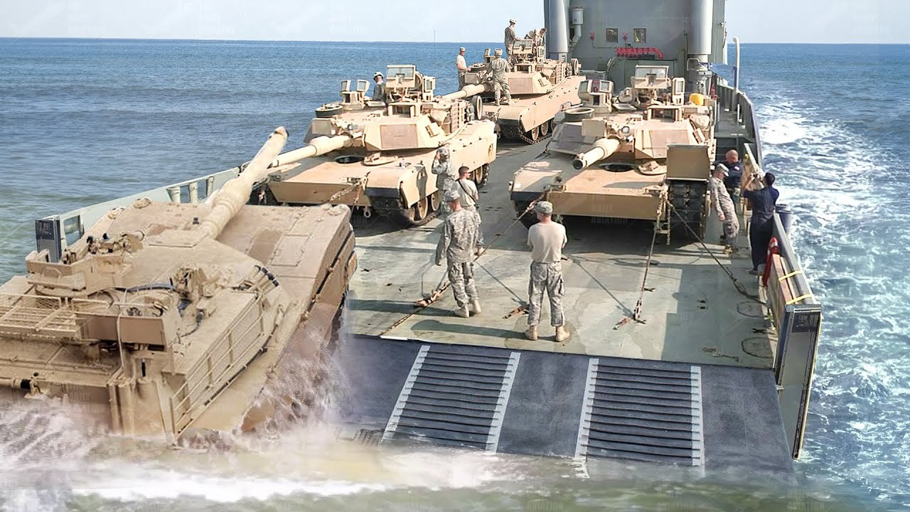 US M1 Abrams Swimming Into the Sea During Loading Process