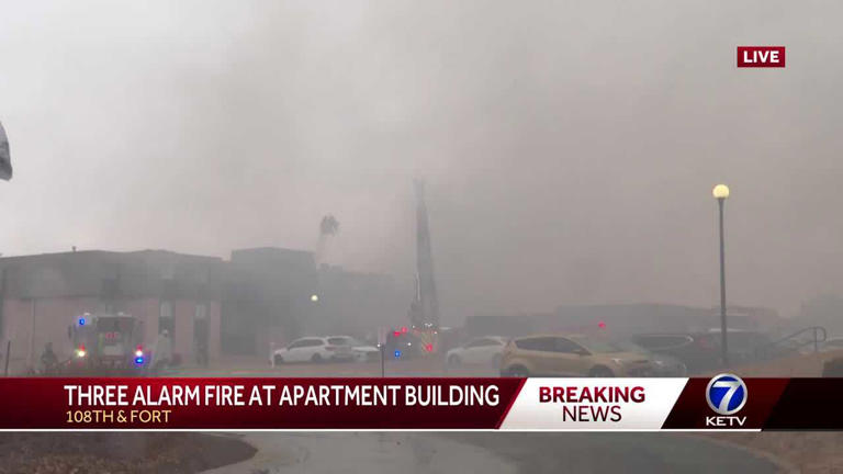Crews battle flames, smoke in fire at northwest Omaha apartment complex
