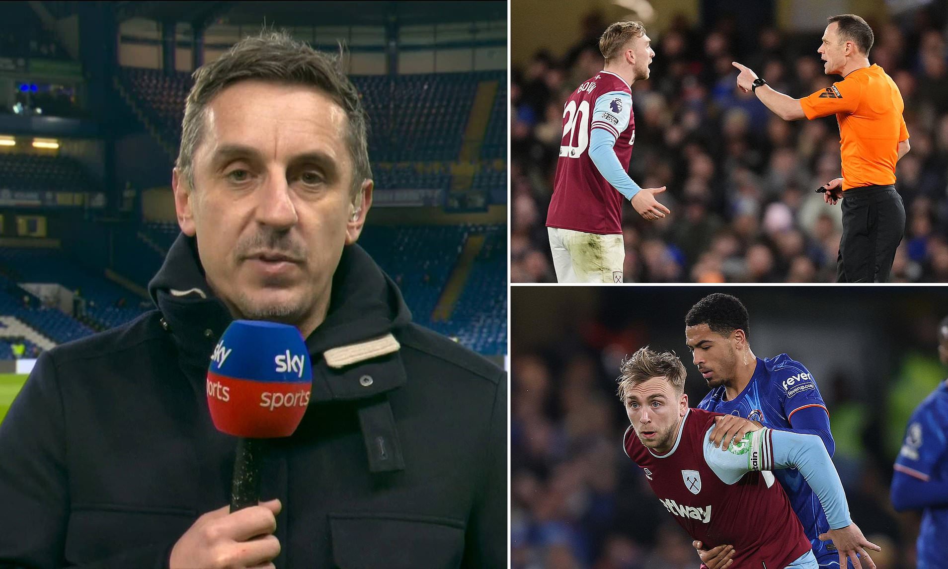 Gary Neville says West Ham should be 'fuming' at officials over Chelsea's equaliser as Premier ...