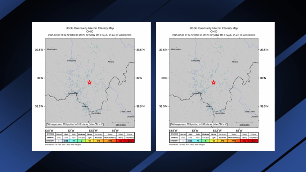 Two earthquakes reported in southeastern Ohio Monday by the U.S ...