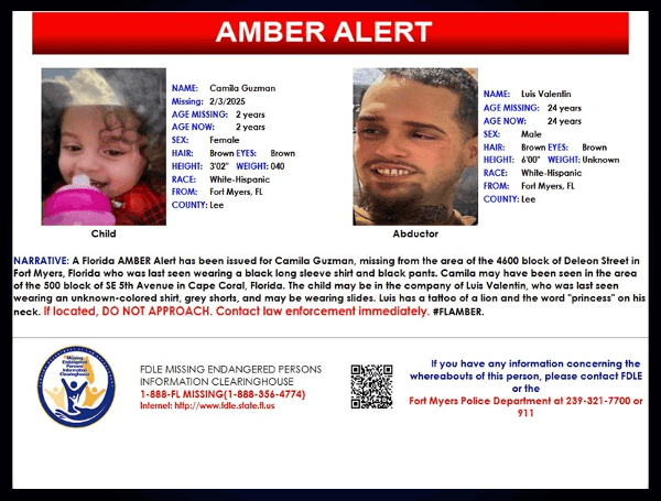 Florida AMBER Alert Canceled For 2-Year-Old Camila Guzman, Found Safe
