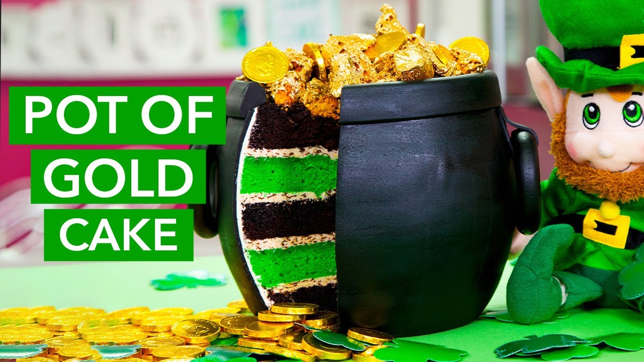 How To Make a POT OF GOLD Cake - Overflowing With Sponge Toffee Gold ...