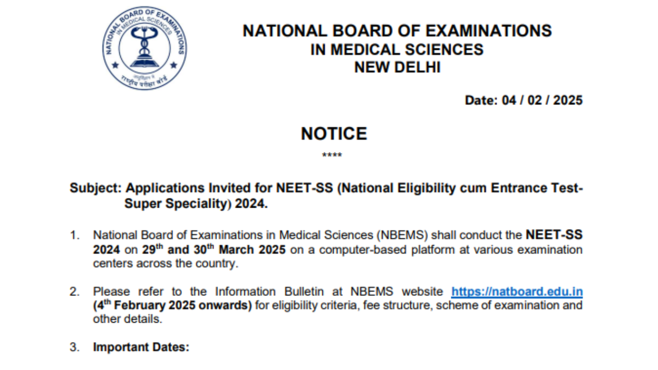 NEET SS 2024 registration begins at natboard.edu.in: Check direct link here