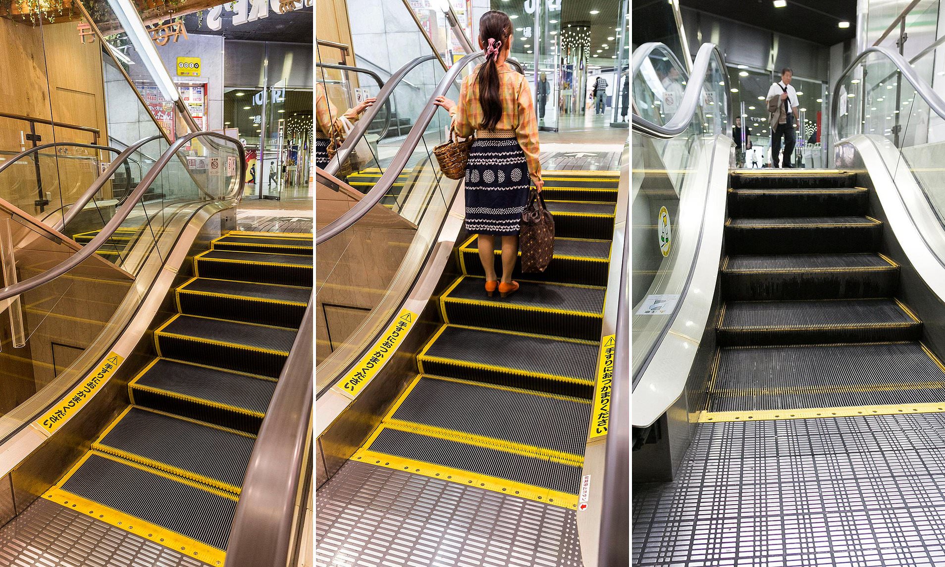 Pictured: The world's shortest escalator, which has just five steps and ...