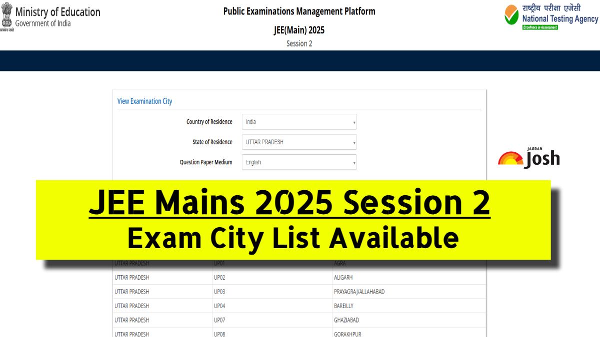 JEE Mains 2025 Exam City List Session 2 Available at jeemain.nta.nic.in ...