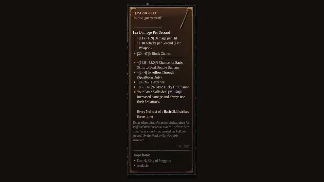 How to get the Sepazontec Unique Quarterstaff in Diablo 4 Vessel of Hatred