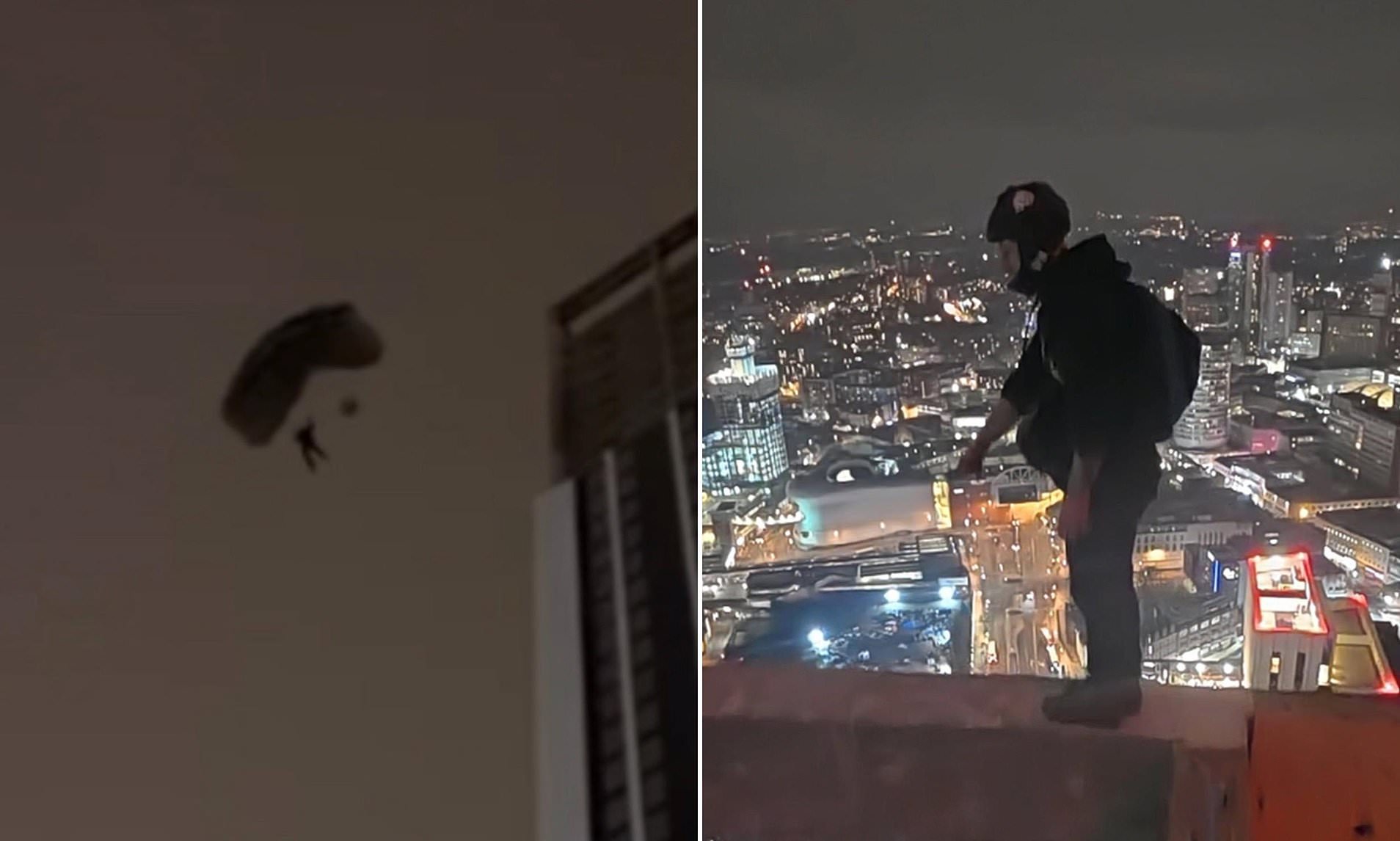 Heartstopping moment basejumper throws himself off 500ft skyscraper