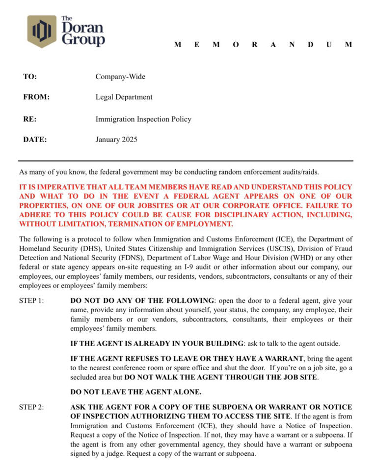 Property Management Group Threatens to Fire Employees Who Talk to ICE