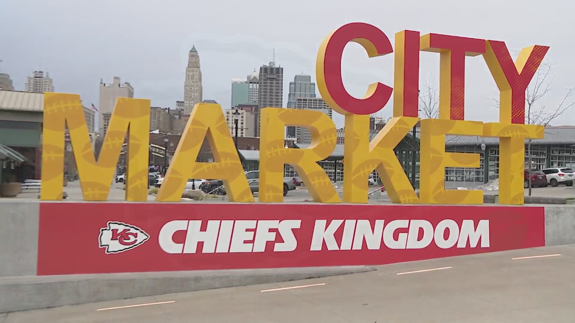 City Market sign turns red and gold for Kansas City Chiefs