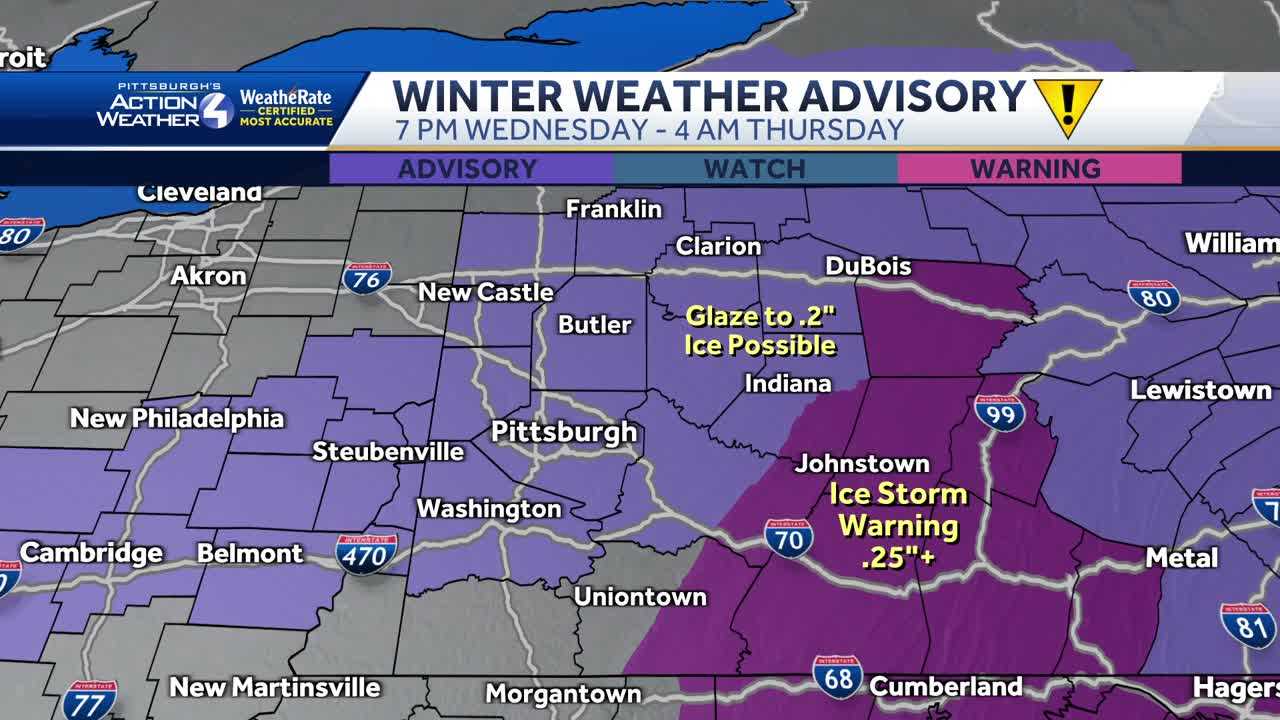 Ice Storm Warning & Winter Weather Advisory issued for parts of Western PA