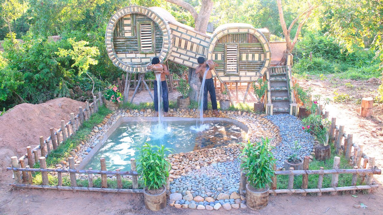 Update Building Luxury Mud House And Waterfall In The River