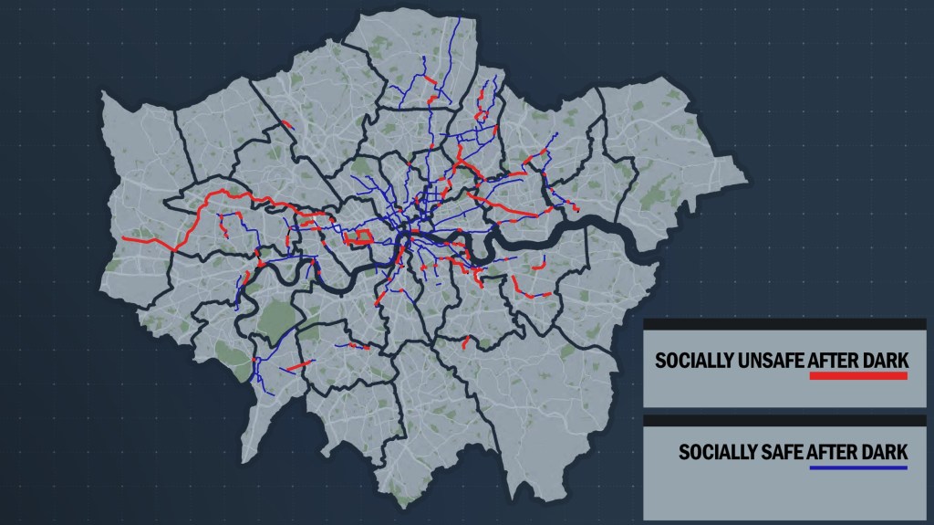 Map shows London cycling routes labelled unsafe after dark for women