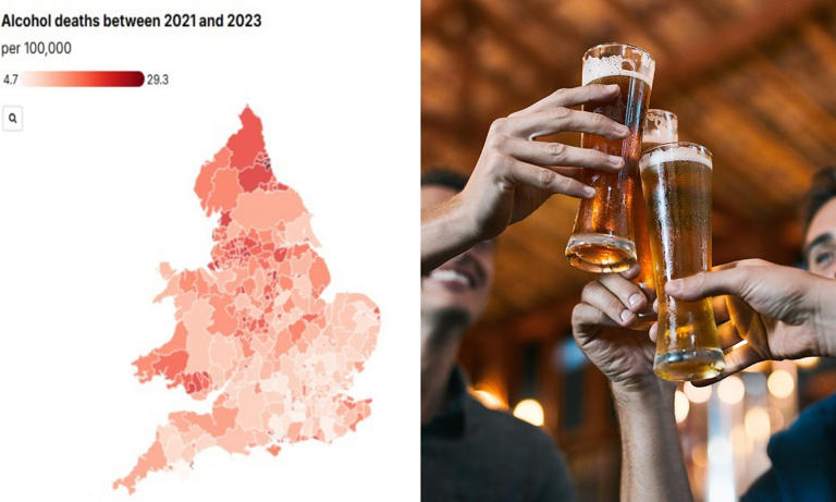 Map shows areas in the UK with highest number of alcohol deaths