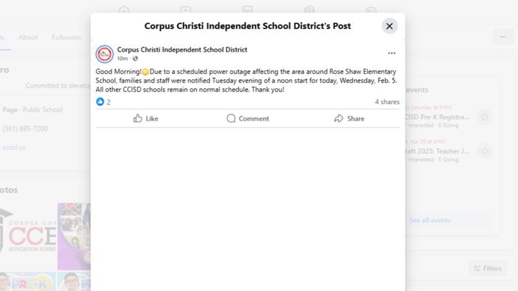 CCISD: Rose Shaw Elementary students to begin day at noon due to power ...