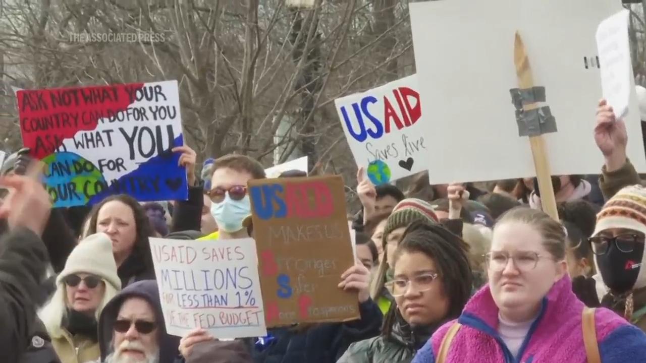 Hundreds gather in Washington, DC, to protest the shuttering of USAID