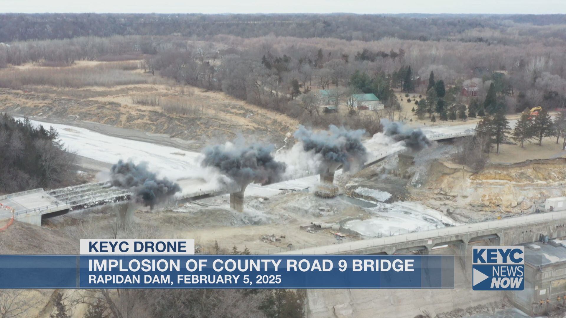 Crews use explosives to bring down bridge by failed Rapidan Dam