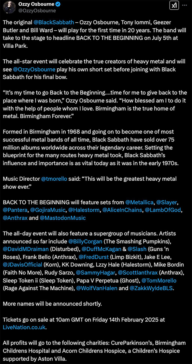 Ozzy Osbourne announces final show with Black Sabbath amid health ...