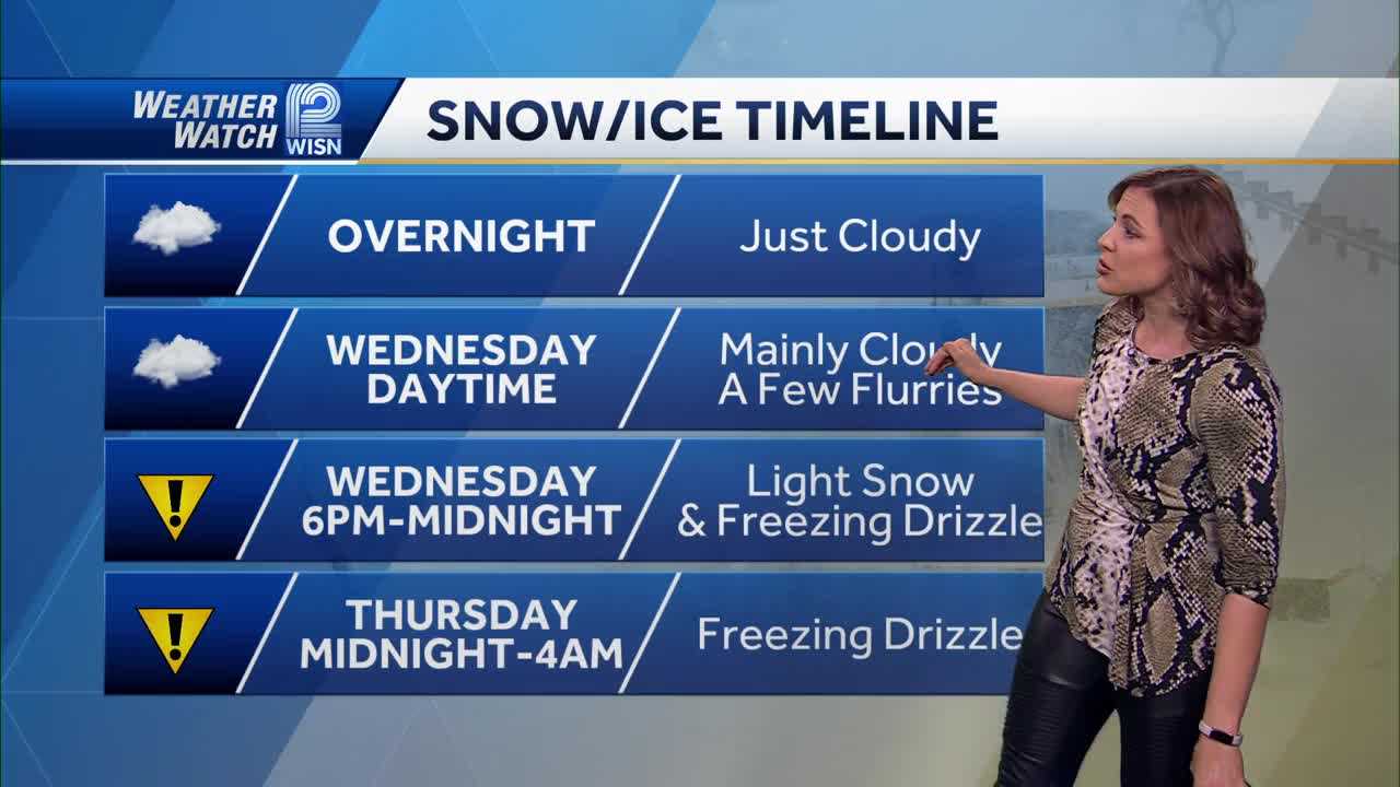Freezing drizzle, snow move into Wisconsin Wednesday evening