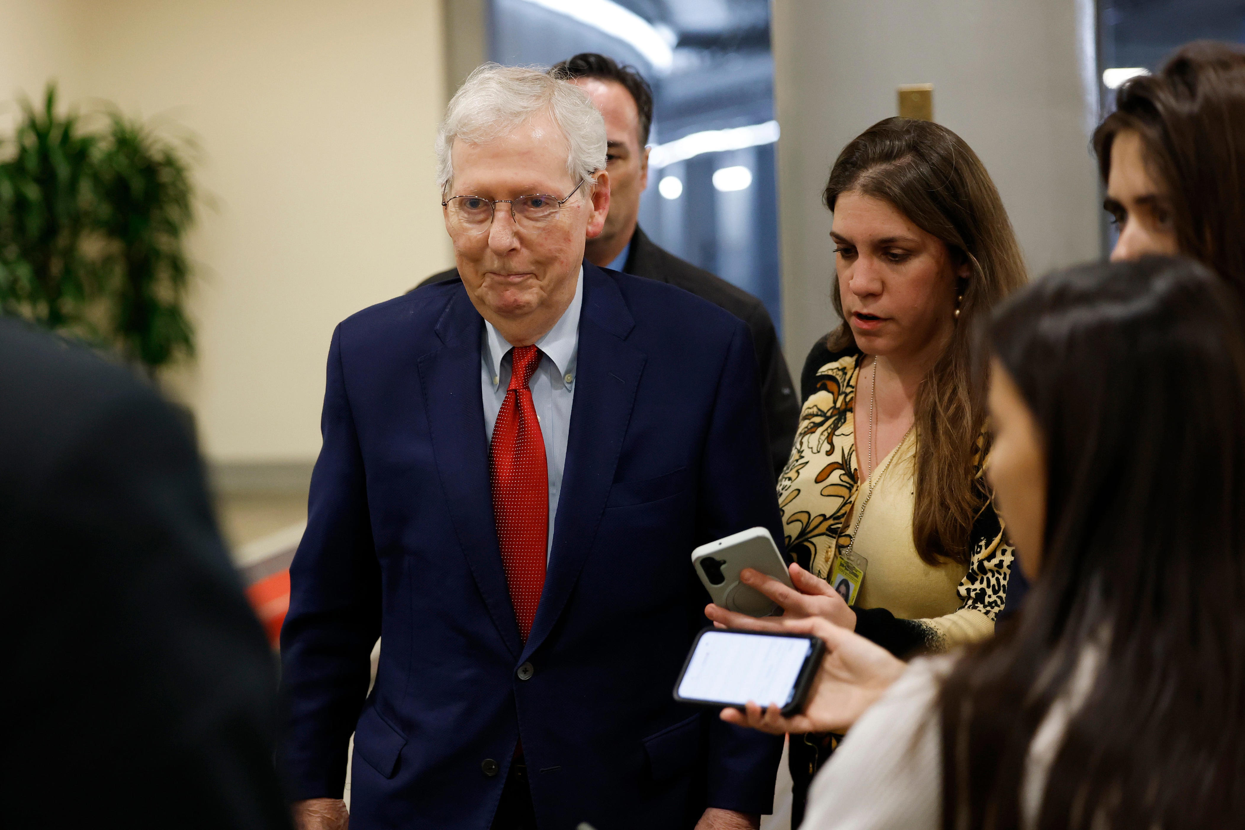 Senator Mitch McConnell falls twice, leaves Capitol in wheelchair