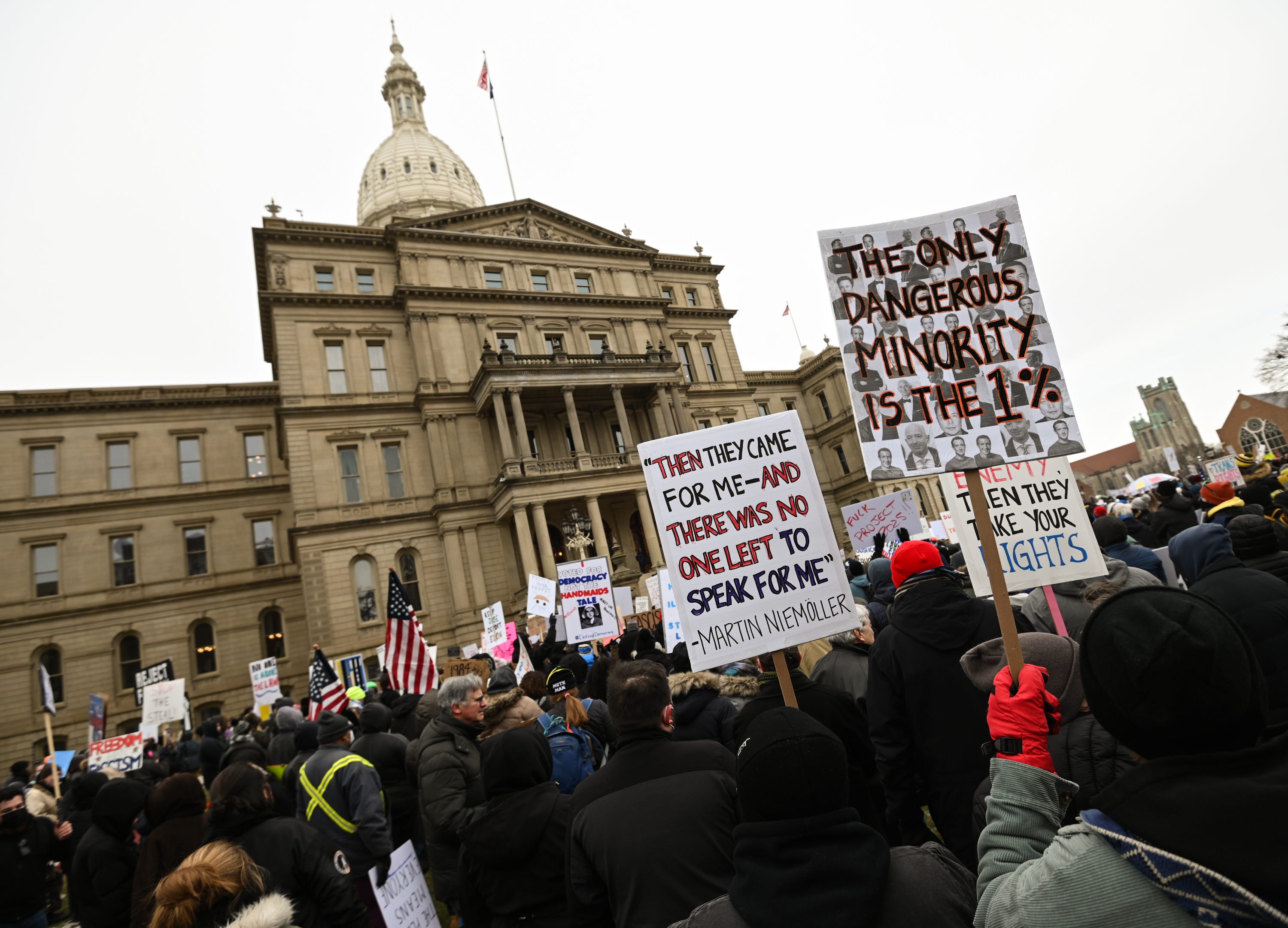 Hundreds turn out at Michigan Capitol rally tied to national anti-Trump ...
