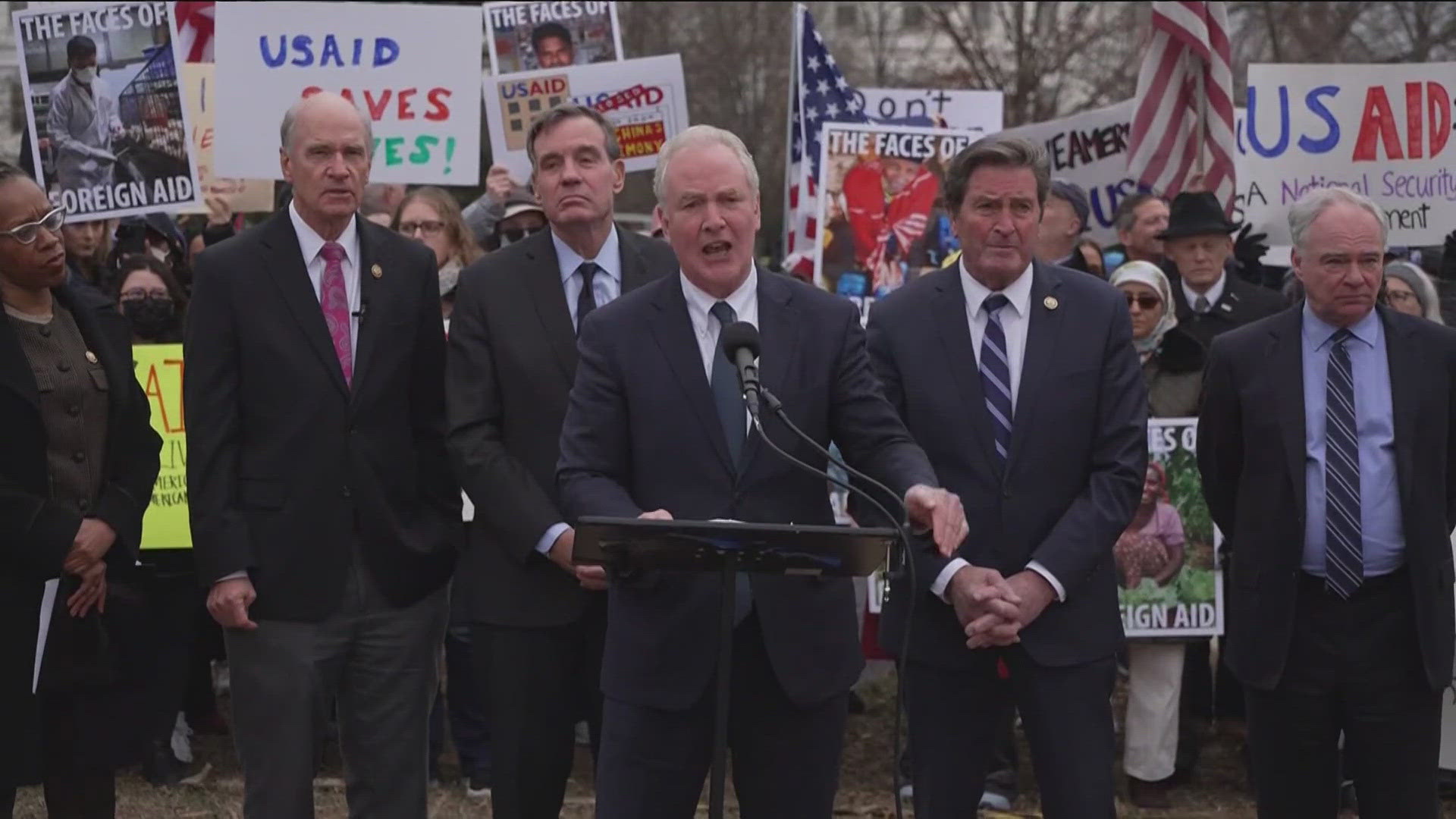 Hundreds gather in Washington, DC, to protest the shuttering of USAID