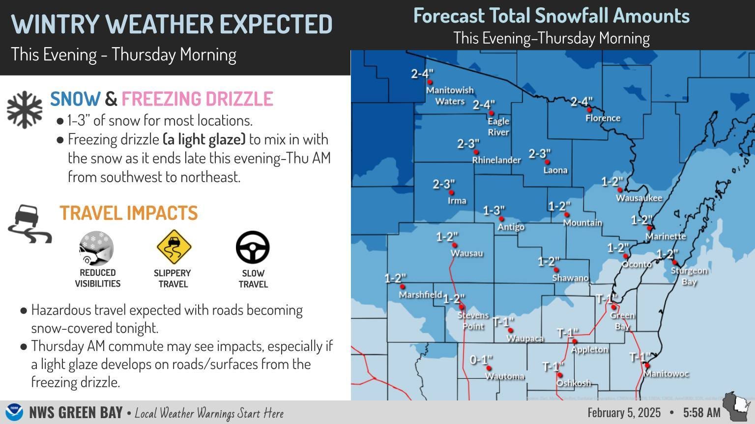 Snow and freezing drizzle could lead to slick Thursday morning commute ...