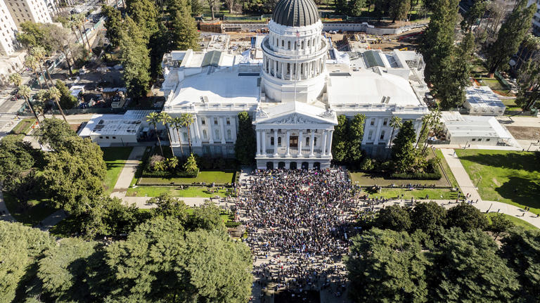Protesters in cities across the US rally against Trump's policies ...