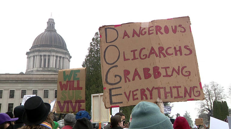 More than 1K rally outside Olympia Capitol in '50 states, 50 protests ...