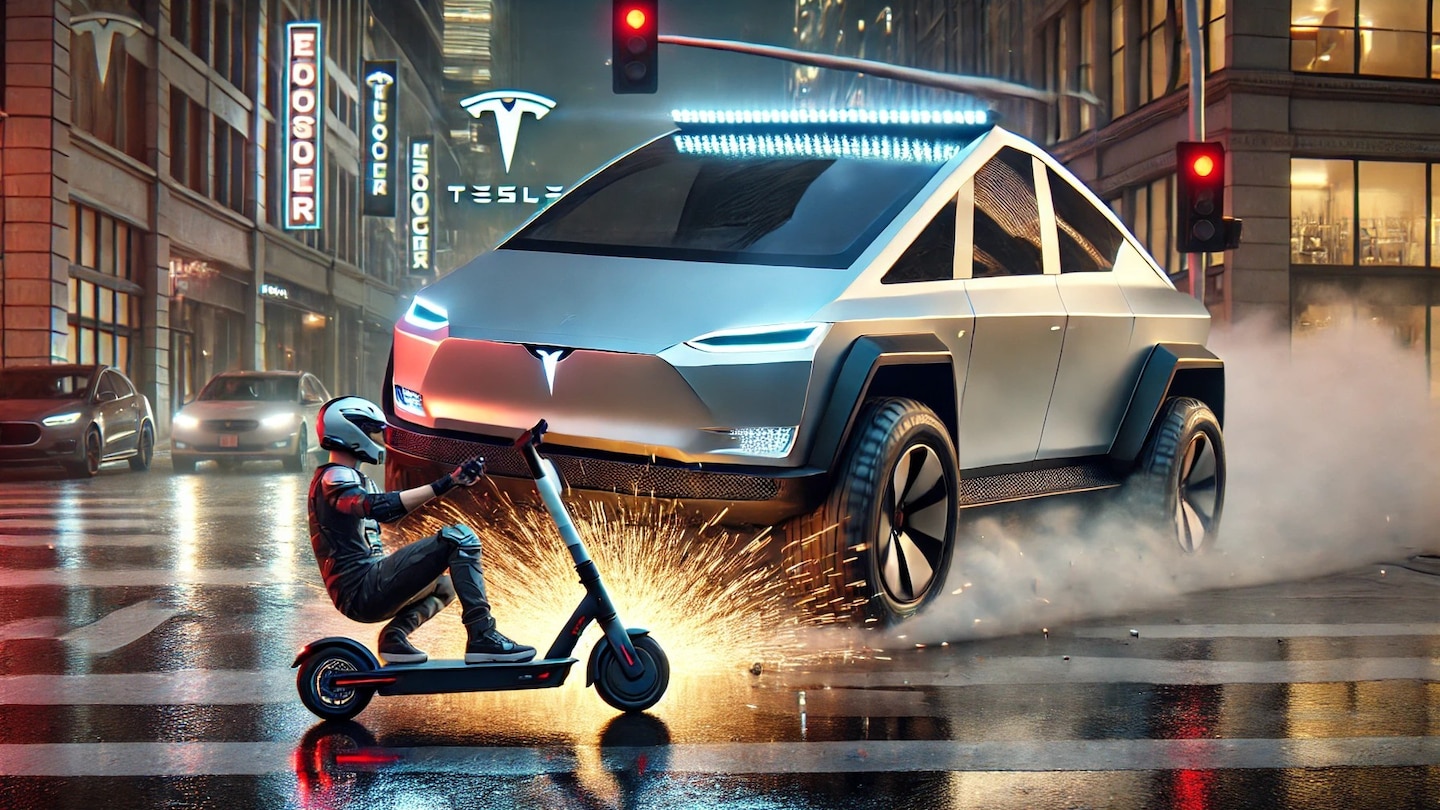 E-Roller touchiert Tesla: Die Rechnung für den Schaden ist gigantisch