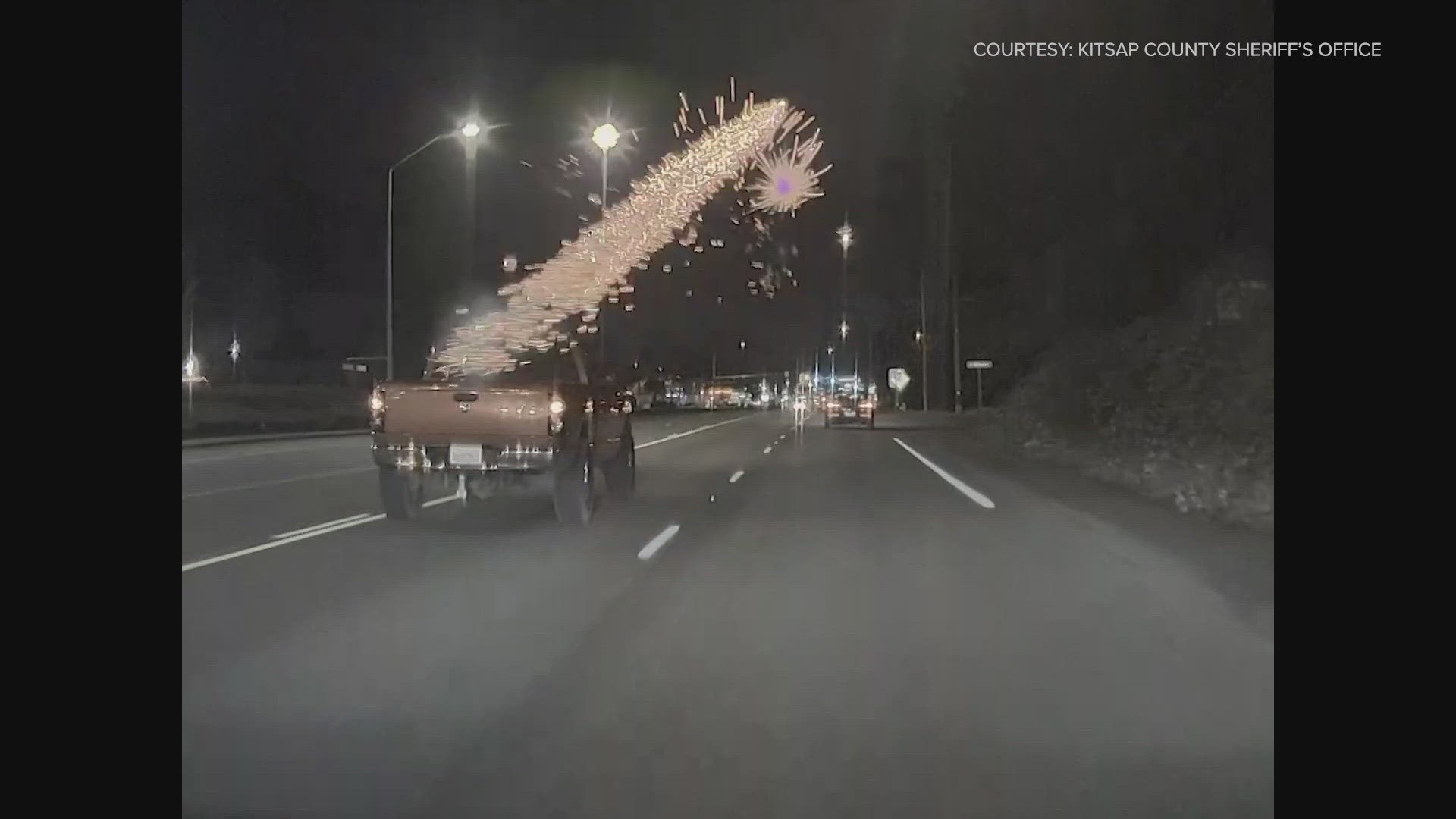 Caught on video: Truck occupants shoot fireworks at driver in road rage incident near Bremerton