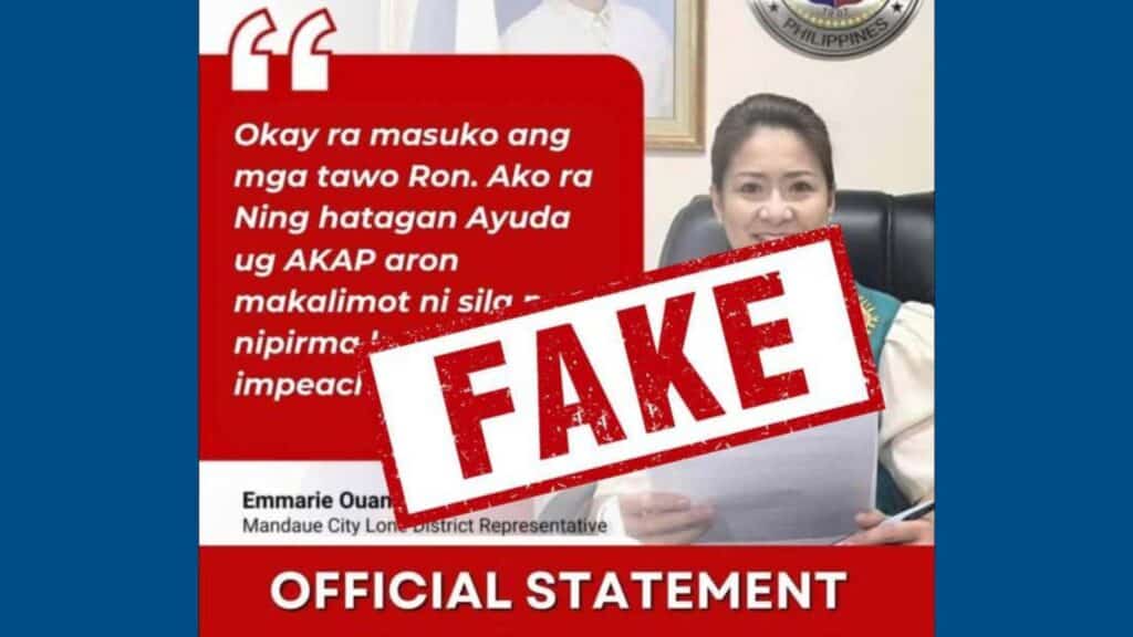 Rep. Ouano-Dizon denies issuing viral impeachment statement