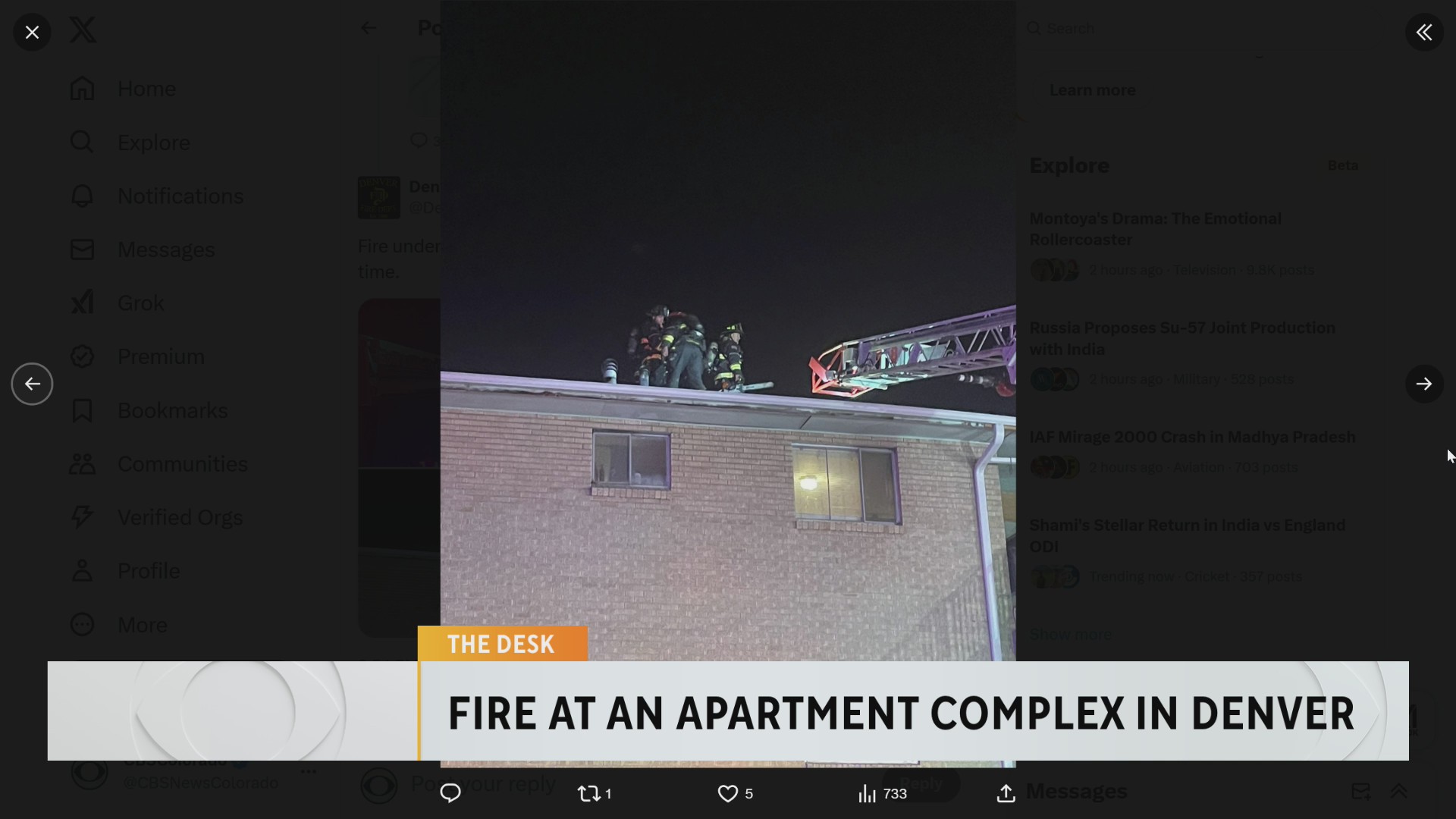 Denver firefighters rush to burning apartment building