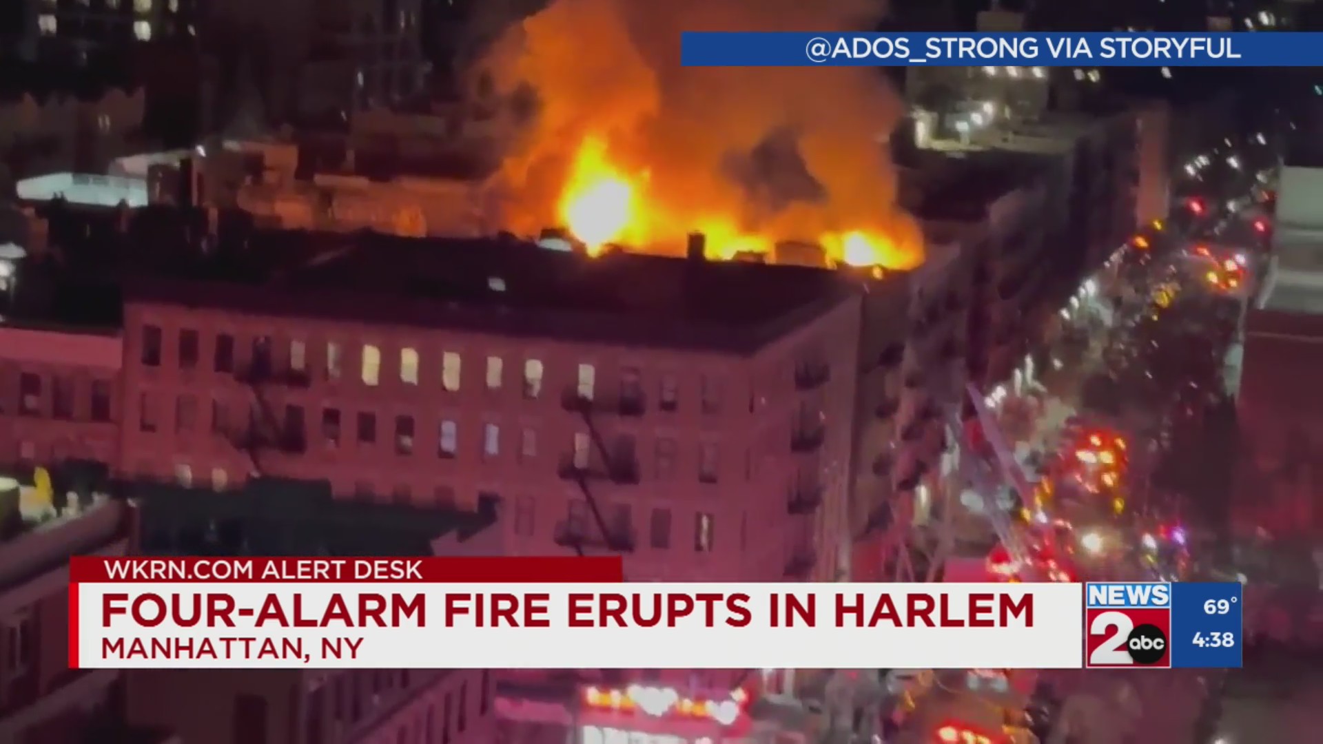 Crews battle 4-alarm fire in Harlem